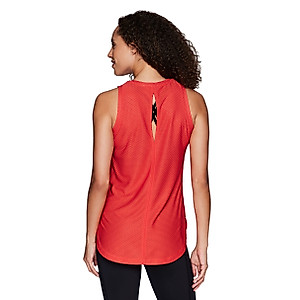 RBX Women's Mesh Tank Top Breathable Keyhole Running Tank Jacquard Mesh Dark Coral M