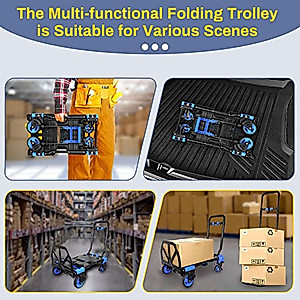 Hand Trucks Heavy Duty Foldable 400LB Load Carrying,Convertible Hand Cart with Retractable Handle,Collapsible Hand Truck with 4 Rubber Wheels, for Luggage/Travel/Personal/Mobile/Office Use.