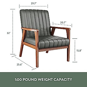 Edenbrook Carlton Exposed Wooden Arm Accent Chair for Living Room-Real Wood-Modern Channeled Tufting, Gray