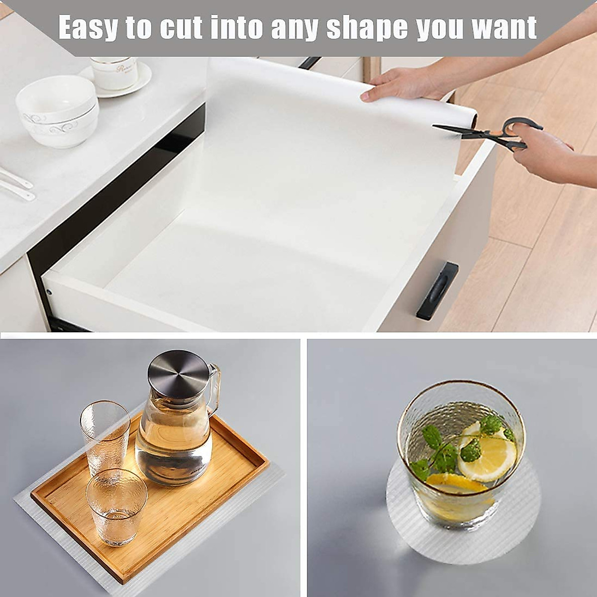 Shelf Liner for Kitchen Cabinets, 17.5 Inches x 20 FT, Non Adhesive Cabinet Liner, Double Sided Non-Slip Drawer Liner, Washable for Kitchen Cabinets, Pantry,Bathroom,Laundry Room, Clear Ribbed