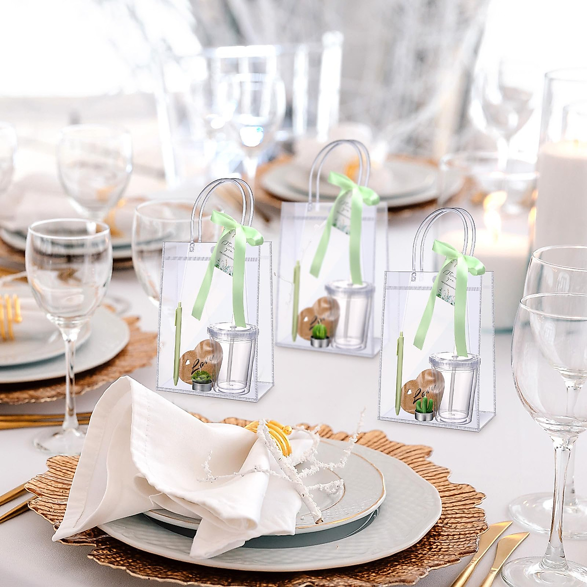 MotiMind 6 Sets Baby Shower Prizes for Game Winners Succulent Candle Double Wall Tumbler Heart Cork Coaster Insulated Ballpoint Pen Gift Bag Baby Shower Bridal Shower Game Prizes