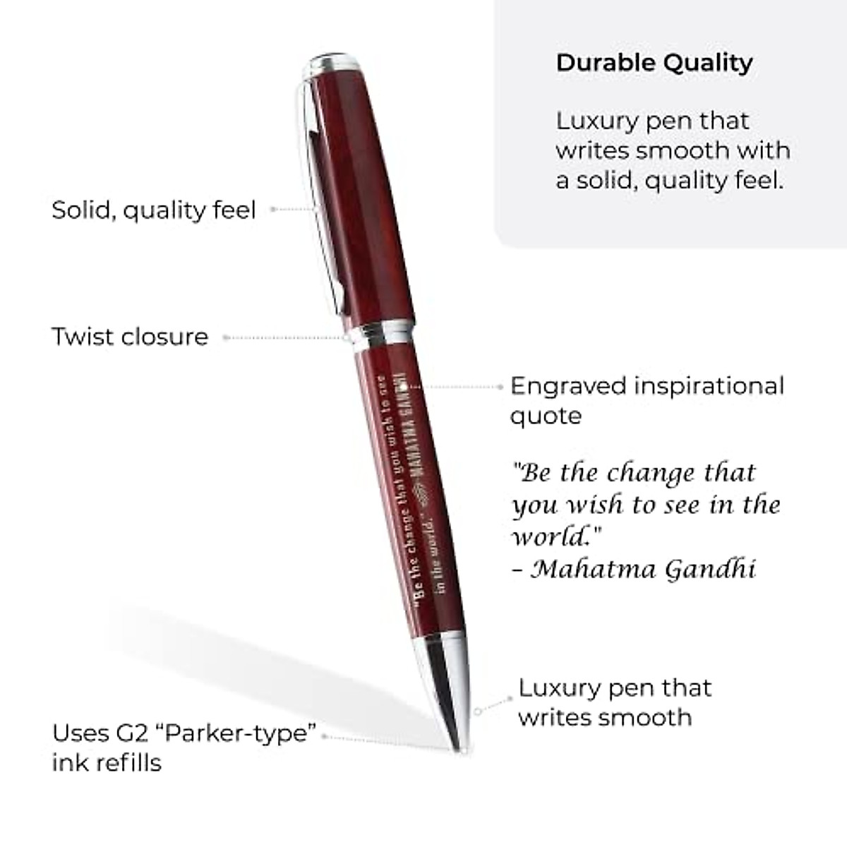 Mahatma Gandhi Inspirational Quote Pen - Be the Change that You Wish to See in the World. - Office Business Quote Gifts for Creative Professionals Students Coworkers Colleagues Men Women