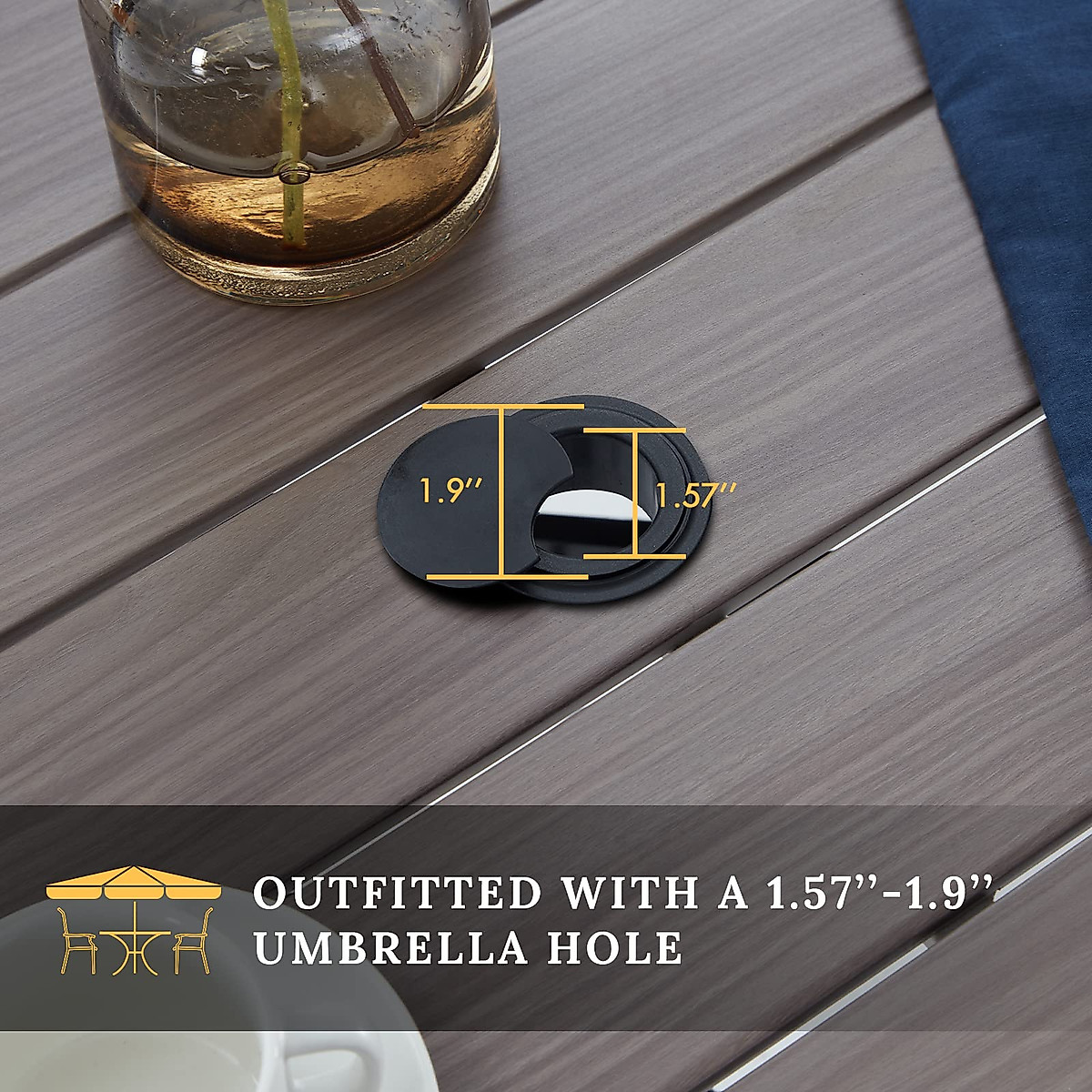 VICLLAX 5-Piece Patio Dining Set, Outdoor Furniture Set Includes 42" Round Patio Table and Outdoor Wicker Chairs for Lawn Garden, Grey Wood-Like Table