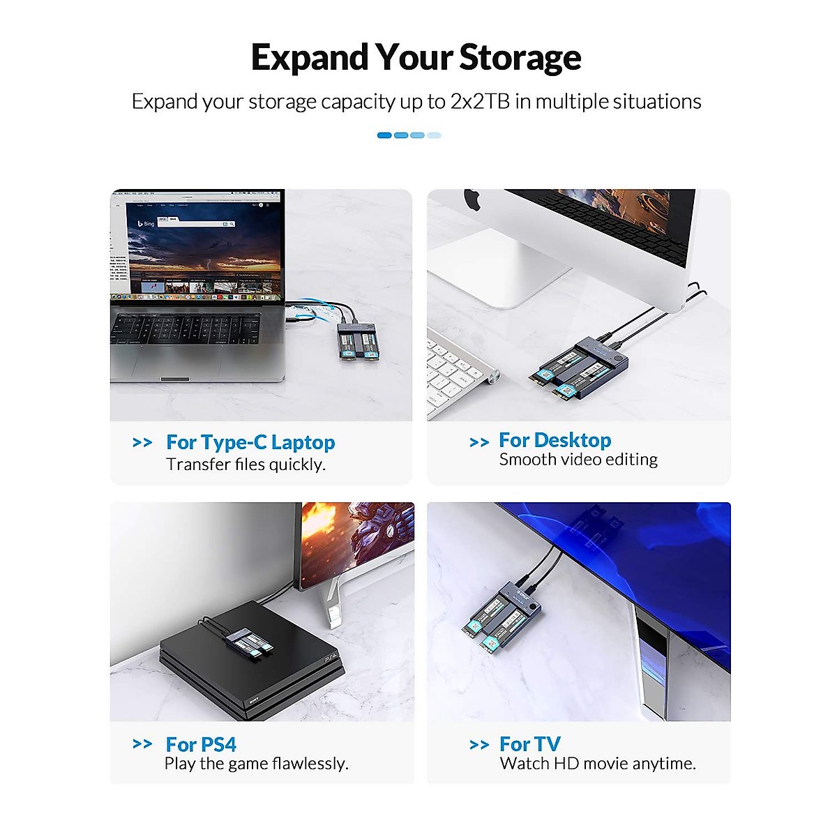 ORICO M.2 NVMe Cloner Dual-Bay NVMe Docking Station USB C to NVMe SSD Enclosure Aluminum M.2 Duplicator Offline Clone for PCIe M-Key SSDs max to 8TB Tool Free-M2P2