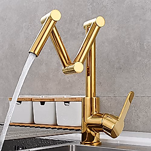 Copper Folding Kitchen Faucet Sink Sink Retractable hot and Cold Faucet Seated Universal Rotating Faucet, Black