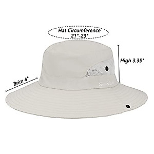 Womens Summer Sun-Hat Outdoor UV Protection Fishing Hat Wide Brim Foldable-Beach-Bucket-Hat with Ponytail-Hole Beige