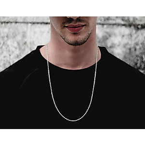 Savlano 925 Sterling Silver Italian 2.3mm Solid Bead Ball Dog Tag Chain Necklace Comes With Gift Box for Women & Men - Made in Italy (24, 2.3mm)