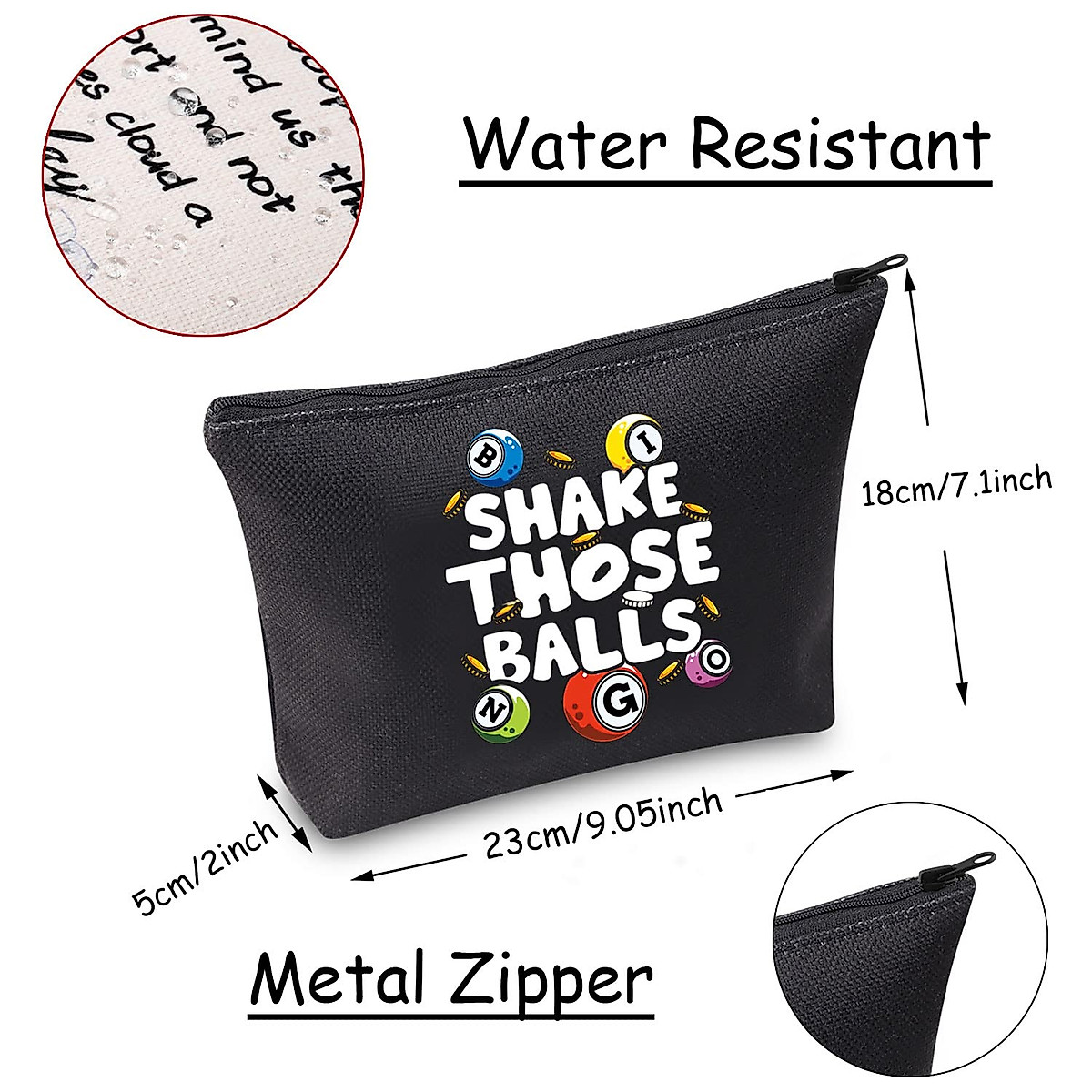 JXGZSO Bingo Gambler Gift Shake Those Balls Makeup Bag Lucky Bingo Pouch Bag Bingo Game Lover Gift (Shake those balls black)