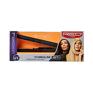 RED by KISS Ceramic Tourmaline Flat Iron (3/4", Ceramic) Eliminates Frizz, Preserves Hair Moisture, Instant Variable Temperature Control with On/Off Button