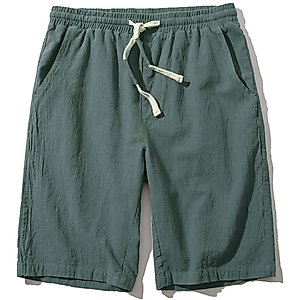 Men's Linen Casual Classic Fit 11 Inch Inseam Elastic Waist Shorts with Drawstring Army Green 2X-Large