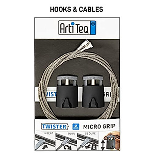 Add-on for Picture Rail Hanging System Kit – (2) Twist Steel Cables (48-in) & (2) Picture Rail Hooks – Strong Metal Hanging Cables & Hooks for Hanging Picture Frames, Arts & Paintings at Home & Office