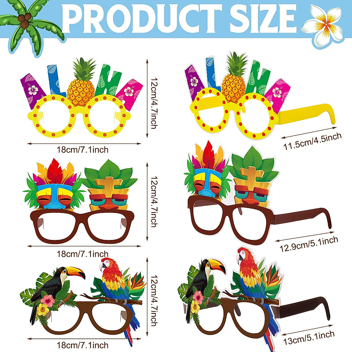 Vinsot 32 Packs Luau Party Glasses Hawaiian Funny Sunglasses Paper Glasses Frame Tropical Fancy Dress Props Photo Booth Props for Summer Party Supplies Kids Beach Themed Party Favors