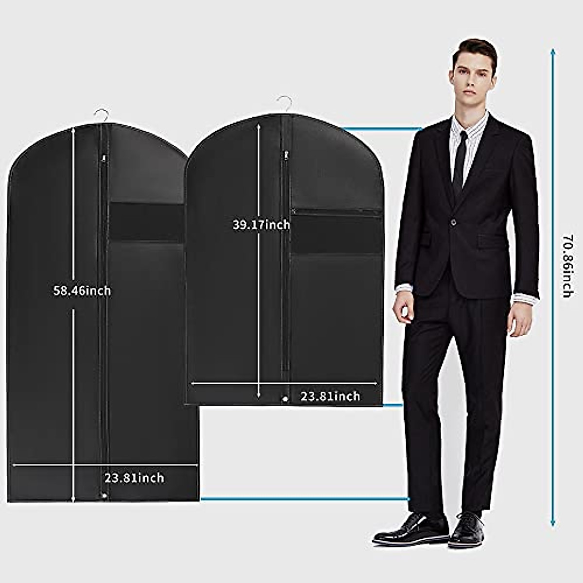40‘’Garment Bags【3 Pack】Suit Bag for Storage Hanging Clothes Suitable for Storage of Dresses Suits Overcoats Garment Can Provide Neatness and Space-Saving for Your Wardrobe (Black, 40 × 24 Inch)