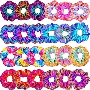 Tatuo 24 Pieces Rainbow Hair Scrunchies Elastic Bands Scrunchy Colorful Hair Ties Ropes for Women Girls Gymnastics Birthday Party Favors, Large(Rainbow Colors)