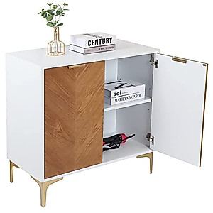 Anmytek Modern 2 Door Accent Storage Cabinet, Natural Wood Sideboard Furniture with Adjustable Shelf for Living Room Bedroom, H0036