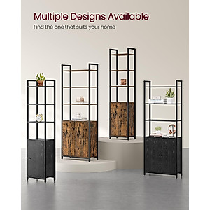 VASAGLE 6-Tier Bookshelf, Tall Bookcase with Door, Steel Frame, Adjustable Shelves, 9.4 x 15.7 x 62.8 Inches, Living Room Bedroom, Rustic Brown and Ink Black ULLS132K01