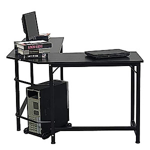 WEI WEI GLOBAL 66” L-Shaped Computer Corner Desk, PC Laptop Gaming Desk with CPU Stand, Space-Saving Large Writing Workstation Table for Home Office, Black