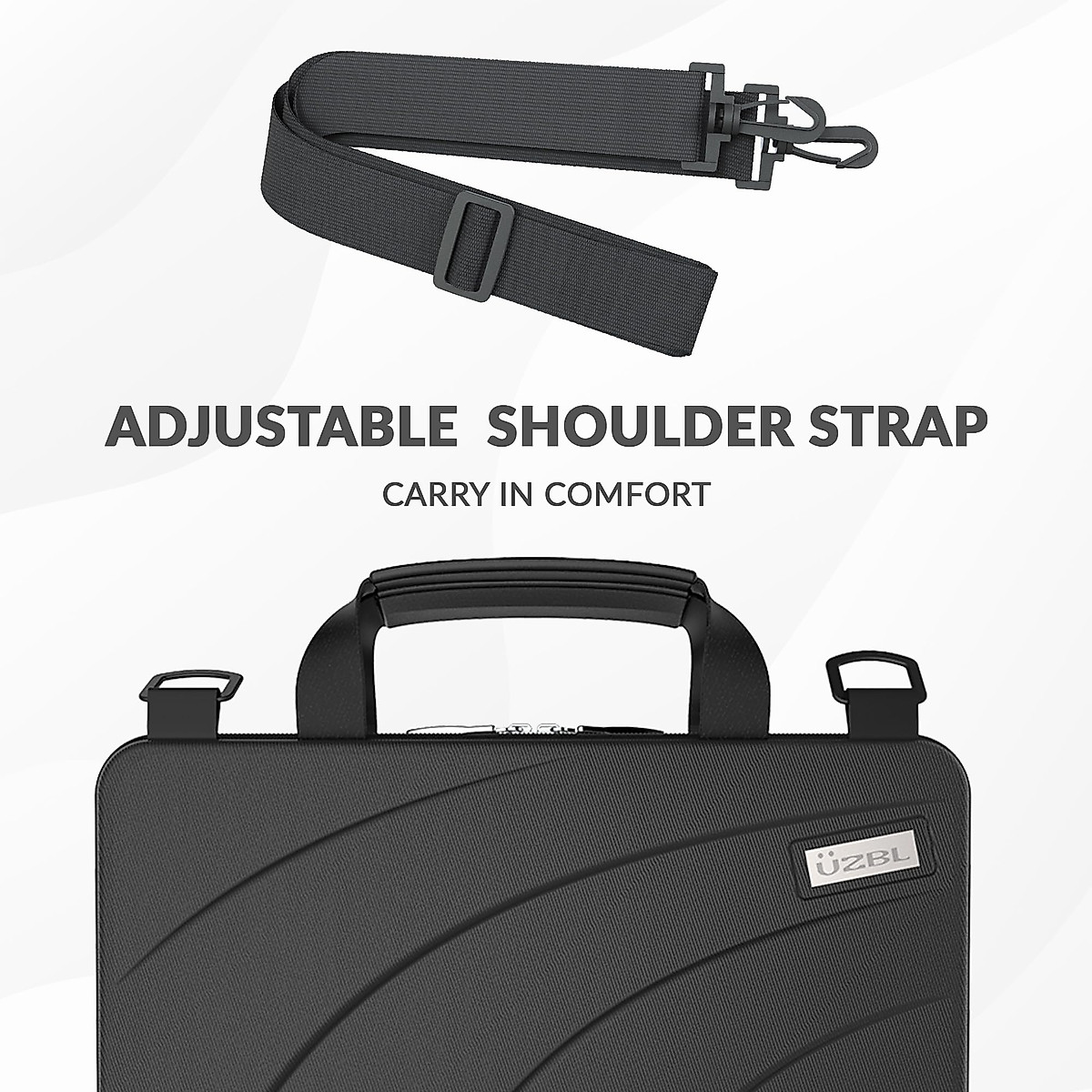 UZBL 13-14 inch Chromebook Case Protective Laptop Hard Cover Sleeve, Always-on Work in Case with Carrying Handle Shoulder Strap (Black PU)