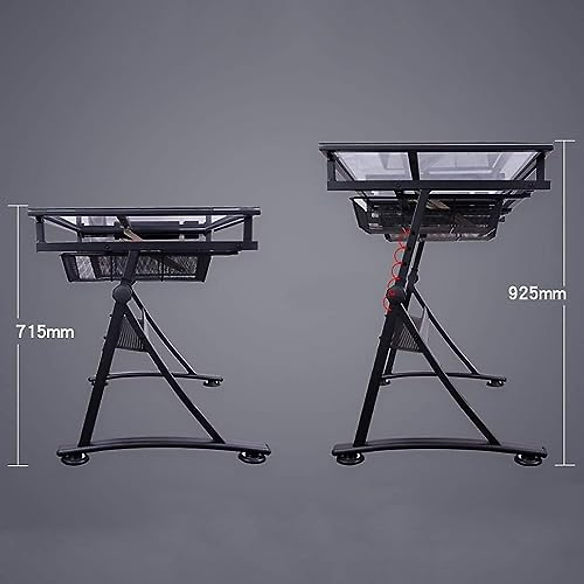 XiVue Drafting Table with Storage, Height Adjustable Tiltable Art Desk, Glass Panel Drawing Desk, for Work Study Painting Craft Table