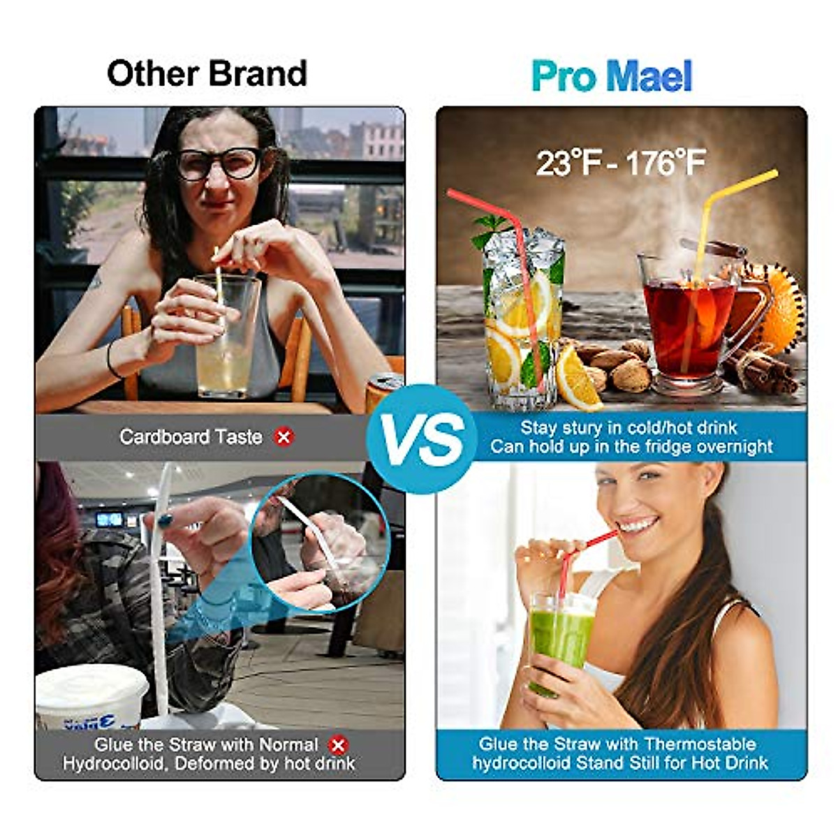 Pro Mael 200-Pack Paper Drinking Straws Biodegradable, Flexible Straws Bulk for Juices, Shakes, Smoothies - Disposable& Eco-Friendly Straw for Birthdays, Weddings & Party (5 Colors)