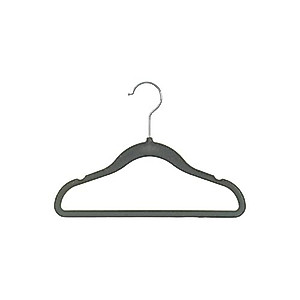 Mainetti SH-VK002-GR10 Grey Velvet Ultra-Thin Hangers with Notches and Bright Zinc Swivel Hooks, Great for Children's Clothing, 11.75 Inch (Pack of 10)