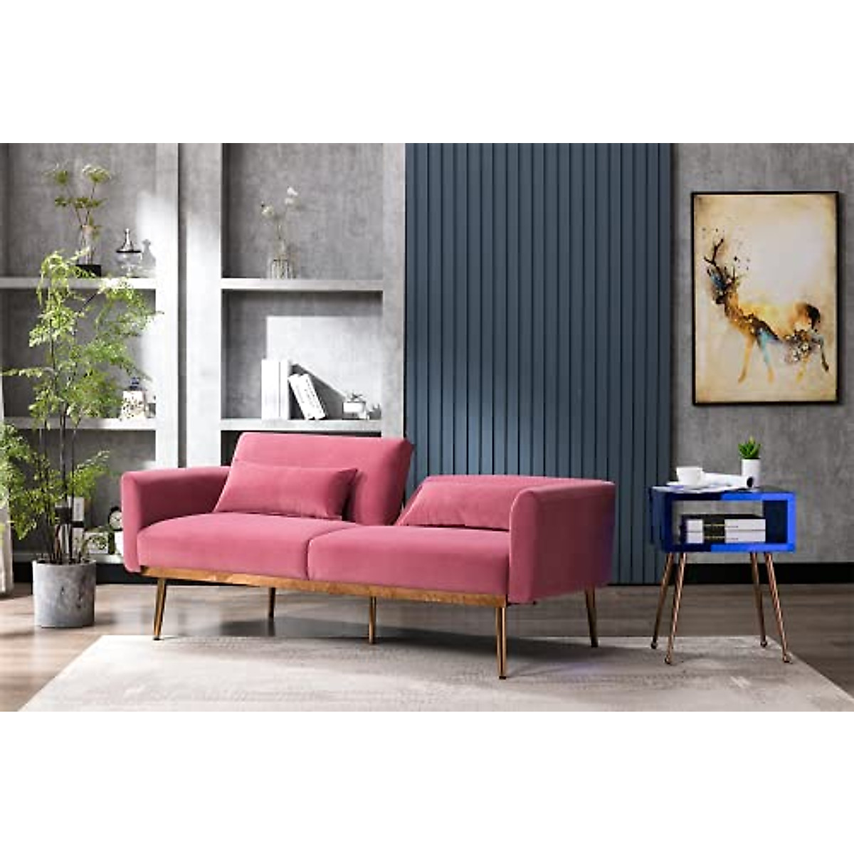 SZLIZCCC 68“-Button Velvet Sofa, Accent Sofa, Mid Century Modern Velvet Fabric Couch， Convertible Futon Sofa Bed ，Sleeper Sofa Sofa Bed (Carmine)