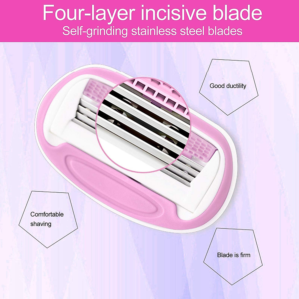 Women's 4 Blades, Smooth Women's Flexball Compact Women's with Travel Case, Armpit Hair Knife Waterproof Non-Slip Trimmer Shaving Set with 4 Blade Refills for Travel Carry