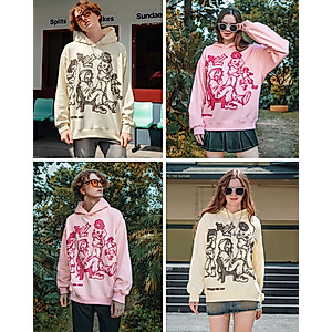Laixton Men's Oversized Hoodie Pullover Unisex Graphic Sweatshirts Hoodies Casual Tunic Anime Streetwear Aesthetic Top Pink