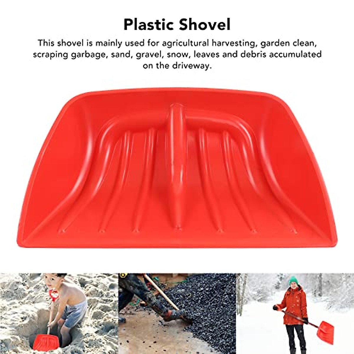 Kadimendium Snow Shovel PP Plastic Shovel 53 x 35.5cm x12.5cm Big Shovel for Gravel Soil Leaves Garden Construction (Red)