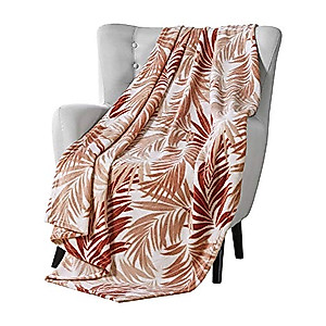 VCNY Decorative Throw Blanket: Large Lush Palm Leaf Design Accent for Couch or Bed, Colors: Coral Red Beige White
