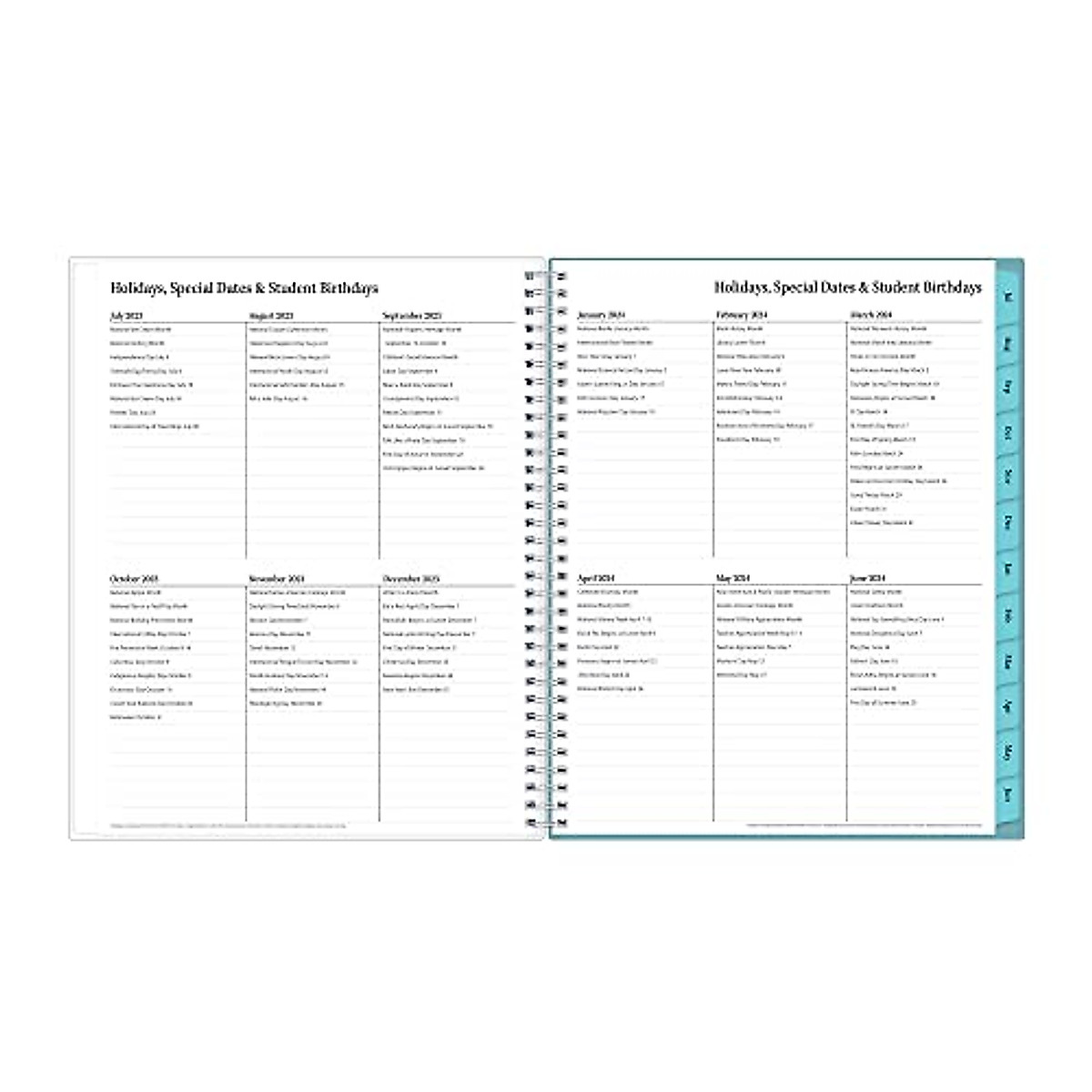 Blue Sky 2023-2024 Academic Year Teacher Weekly and Monthly Lesson Planner, 8.5" x 11", Flexible Cover, Wirebound, Dots (100330-A24)