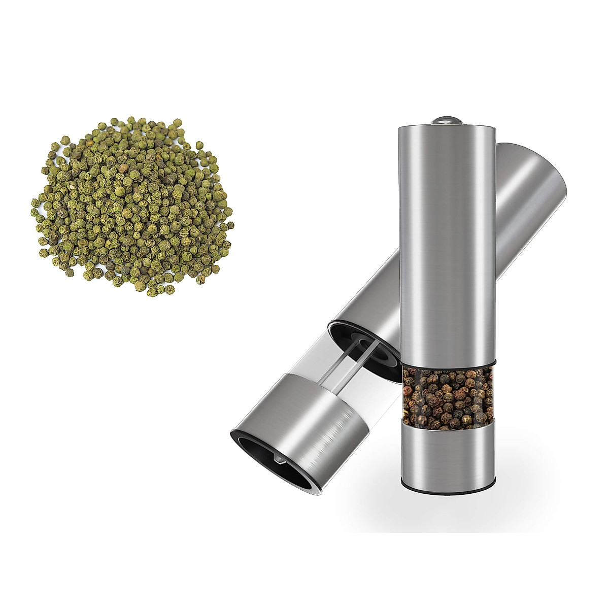 Electric Pepper Grinder or Salt Grinder – Battery Operated Automatic Spice Grinder - Pepper Mill with Light and Adjustable Ceramic Grinder by Velvastar