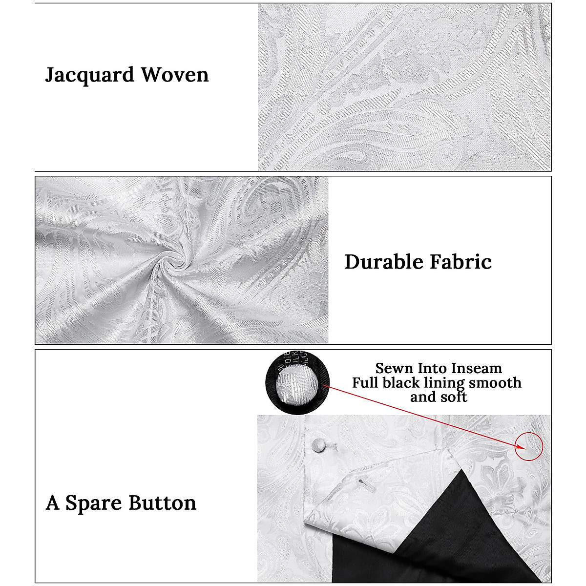 DiBanGu Mens Vest Tie Set 7PCS Silk Paisley Suit Waistcoat and Necktie Hankerchief Cufflinks Lapel Pin Set for Wedding Party, White, XX-Large