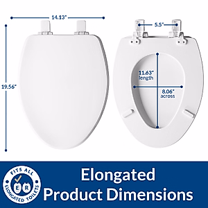 BEMIS 1600E4 390 Ashland Toilet Seat with Slow Close, Never Loosens and Provide the Perfect Fit, ELONGATED, Enameled Wood, Cotton White