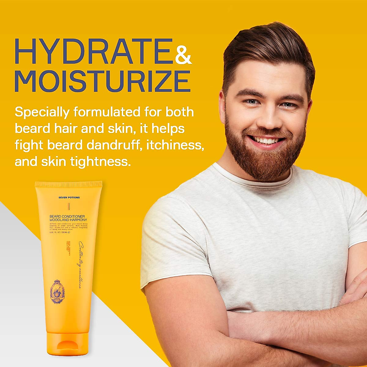 SEVEN POTIONS Beard Conditioner for Men – Prevents Beard Itch and Dandruff – Natural, Vegan, Cruelty Free (Woodland Harmony, 8.45 FL OZ)