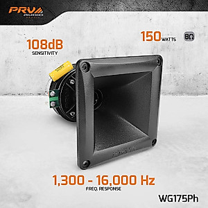 PRV AUDIO WG175Ph 1" Exit Compression Driver, 150 Watts Program Power, High Frequency, 108dB Tweeter Driver + Horn Combo - Horn Driver Car Audio