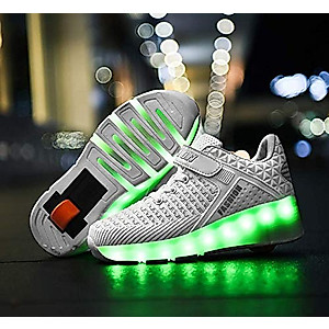 Ehauuo Kids Wheels Shoes with Lights Rechargeable Roller Skates Shoes Retractable LED Flashing Sneakers Wheels Shoes for Unisex Girls Boys Beginners Gift