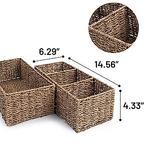 Wicker Storage Basket - Rectangular Basket - Long Storage Wicker Baskets for Organizing - Rectangular Wicker Basket for Shelves- Toilet Basket Tank Top (Seagrass)