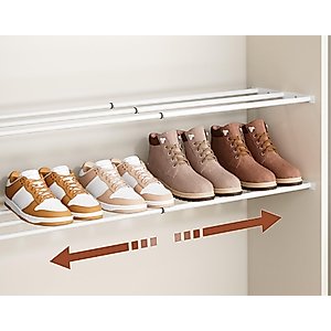 KIMBORA Expandable Shoe Rack for Closet Mounted Shoe Storage Organizer Shelves, 2 Packs Metal Adjustable Shoe Shelf Organizer for Bedroom, Cabinet, White