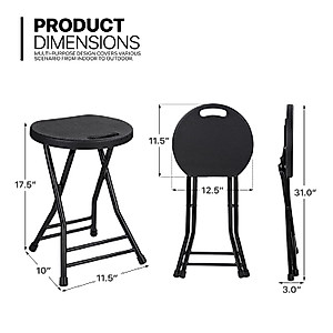 MoNiBloom 18 Inch Set of 6 Plastic Foldable Round Stools for Adults Small Lightweight Chairs for Dorm, Kitchen, Vanity and Outdoor use, 230 lbs Capacity, Black
