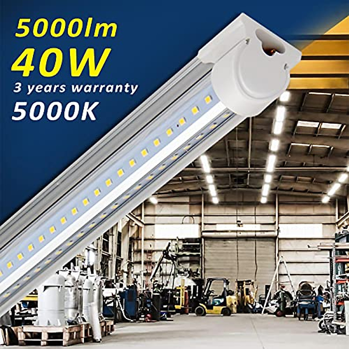 Barrina LED Shop Light, 4FT 40W 5000LM 5000K, Daylight White, V Shape, Clear Cover, Hight Output, Linkable Shop Lights, T8 LED Tube Lights, LED Garage Light 4 Foot with Plug, ETL Listed (Pack of 10)