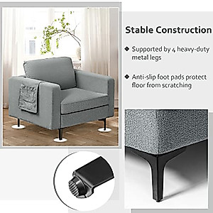 Giantex Single Sofa, Accent Chair, Leisure Chair w/Comfy Thick Cushion, Armrest Magazine Pockets, Metal Legs, Living Room Upholstered Armchair for Bedroom Reception Room