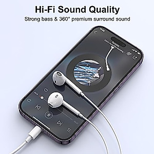 WASABI MANGO Earbuds Headphones with Connector [MFi Certified] Built-in Microphone & Volume Control, Noise Isolating Wired Earphones for 14/13/12/11/XR/XS/X/8/11 Support All iOS