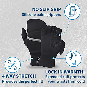 TrailHeads Womens Power Stretch Convertible Mittens,small/medium, Black