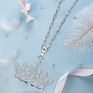 Gemschest Sterling Silver Round Cubic Zirconia Crown Pendant Necklace Queen Jewelry for Mom Women with 18" Silver Chain