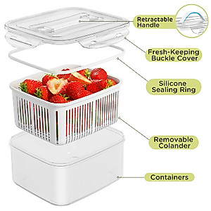 10PCS Fruit Vegetable Storage Containers for Fridge with Colander - Food Containers for Refrigerator Kitchen Organizer Produce Container Keep Fruits Vegetables Berry Meat Fresh longer,Dishwasher Safe