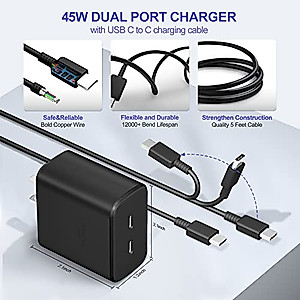 45W Super Fast Charger Type C, Dual USB C Charger 25W+25W PD/PPS for Samsung Galaxy S23 ultra/S23+/S23/S22 Ultra /S22 /S22+/S21/Note 20, Galaxy Tab S8/S8 Ultra,iPhone 14/13 Pro Max, iPad, Pixel