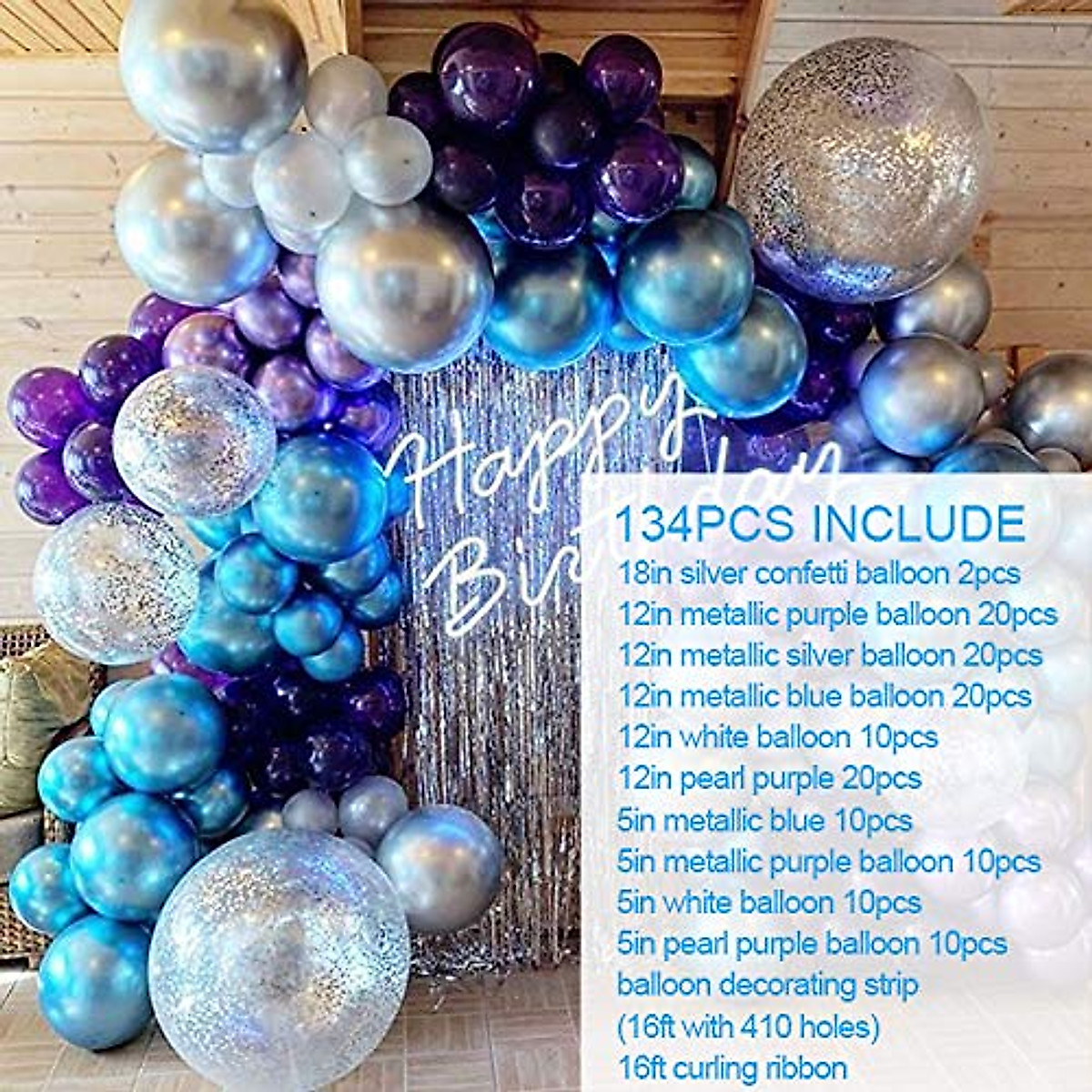 Metallic Blue Balloons Sliver Confetti Balloons Purple Balloons 132Pcs-Metallic Balloon Garland Arch Kit for Baby Shower,Christmas,Birthday,Wedding,Engagement,Graduation,Picnic and Party Decorations.