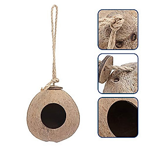 TEHAUX 1Pc Coconut Shell Bird Nest Bird House Bed pet Hanging Bed Bird hut Winter Hanging Birds House Outdoor Bird House Hideaway Bird Toy Birds Perch nests Wooden Decorate Rope