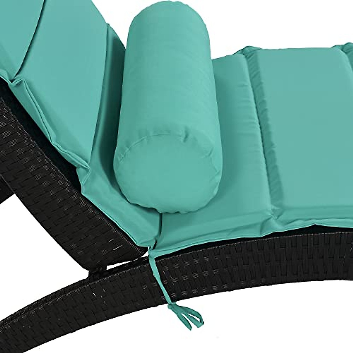 EMKK Patio Adjustable Sun Lounger Modern Wicker Chair, PE Rattan Sunbed for Pool Poolside Outdoor Foldable ChaiseLounger with Removable Cushion and Bolster Pillow, Blue ABCD